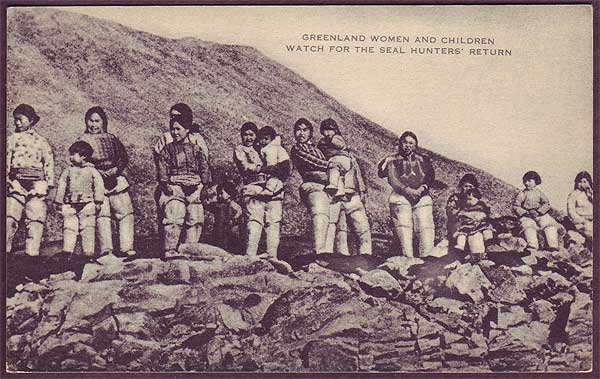 GR6007 Greenland Women and children watch for the hunters' return ...